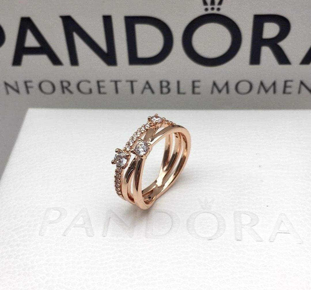 Pandora triple stone ring in rosegold, Women's Fashion, Jewelry ...