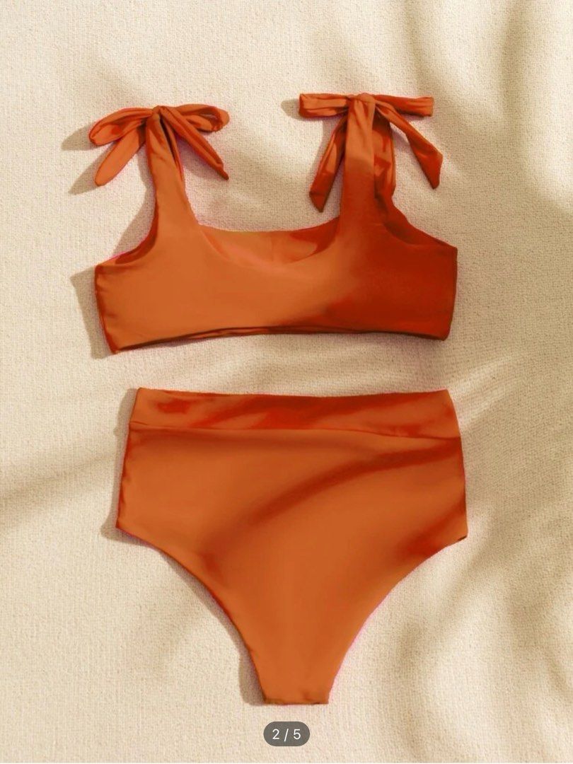 Plain Knot Shoulder Bikini Swimsuit, Women's Fashion, Swimwear, Bikinis ...