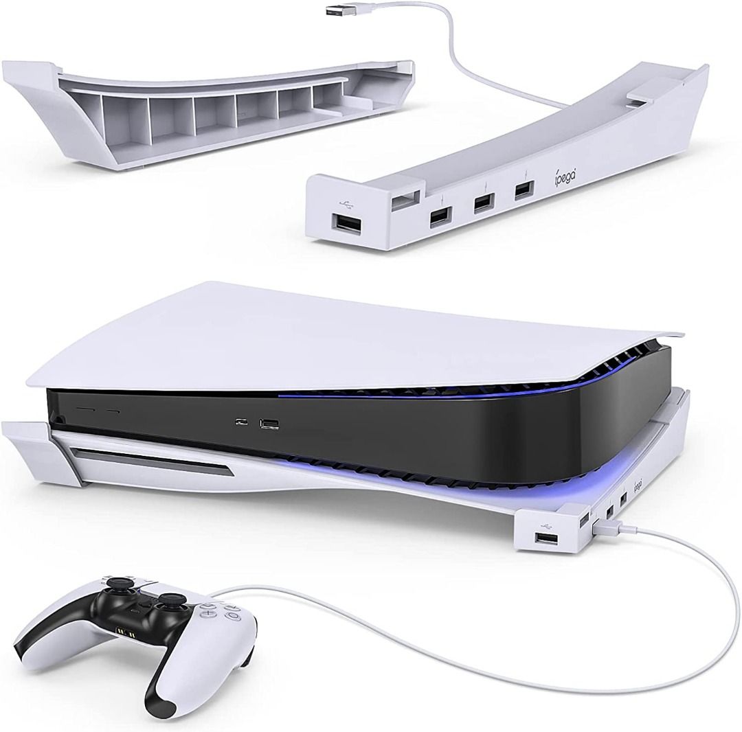 全新PS5主機底座橫放支架帶4端口USB集線器 Playstation 5 光盤版及數字版底座支架 Brand New Horizontal ...