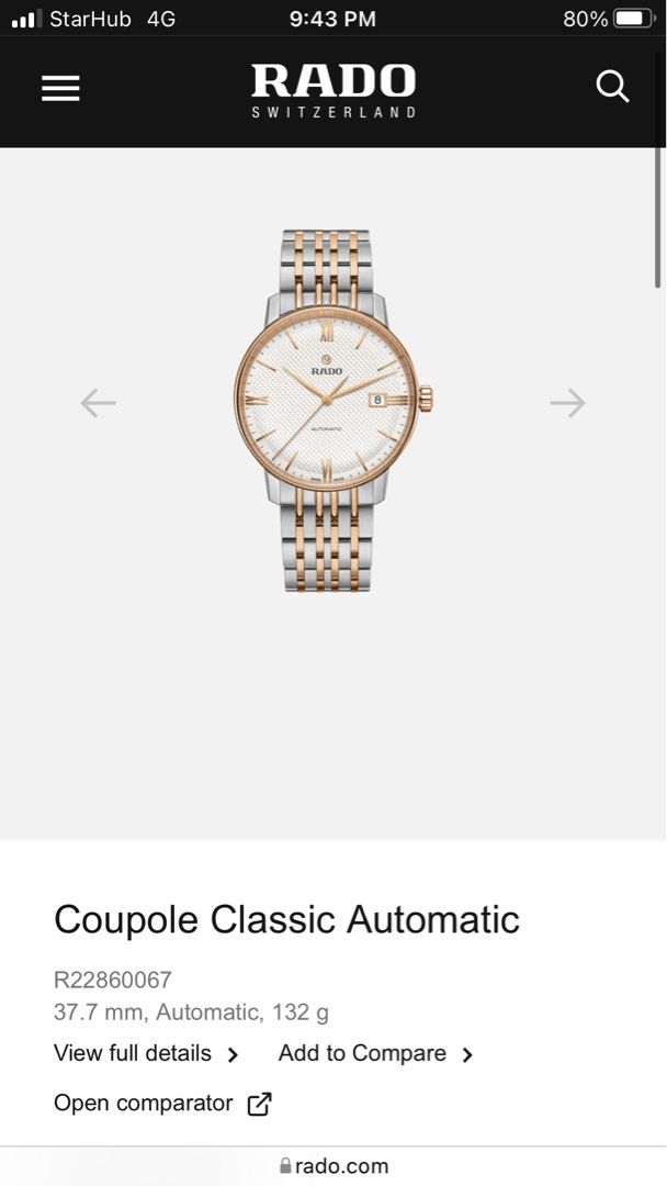 Rado coupole classic automatic, Computers & Tech, Parts & Accessories ...