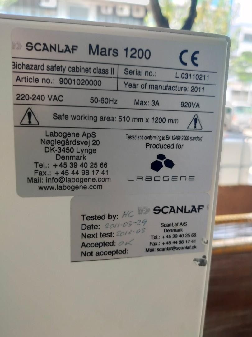 Scanlaf Mars 1200 Safety Cabinet/Laminar Flow for sale @ $600 each (AAR ...
