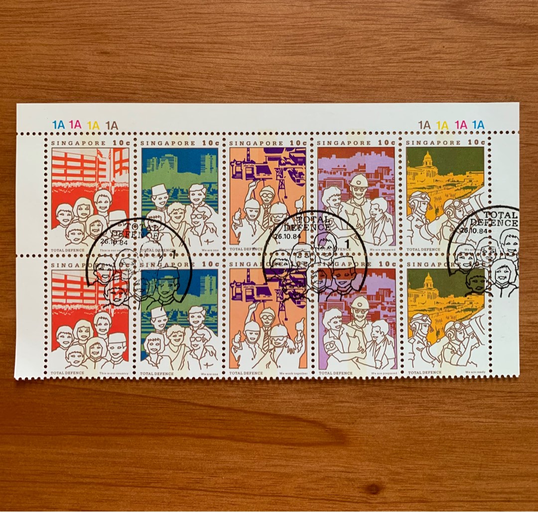 Singapore 1985 Total Defence 2 sets of stamps cancelled first day chops ...