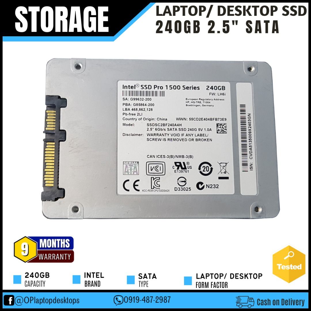 Used 240GB 2.5 Inch SATA SSD Intel Brand, Computers & Tech, Desktops on ...