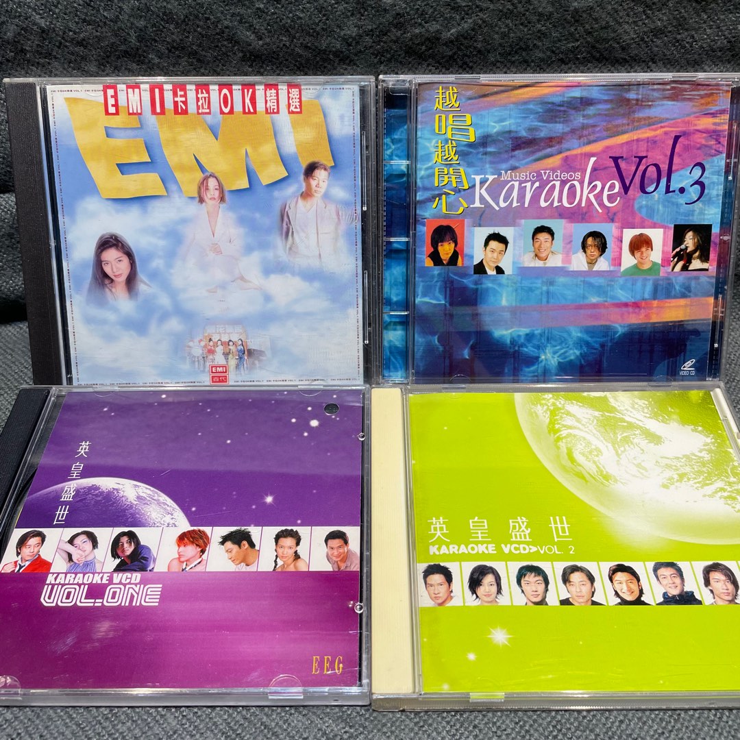 VCD Karaoke. EMI 百代 巫啟賢 楊采妮 彭羚 | 正東 越唱越開心 許志安 陳慧嫻 | 英皇 謝霆鋒 容祖兒 王傑 羅嘉良 陳奕迅 | 環球 譚詠麟 黎明 張學友 Beyond ...