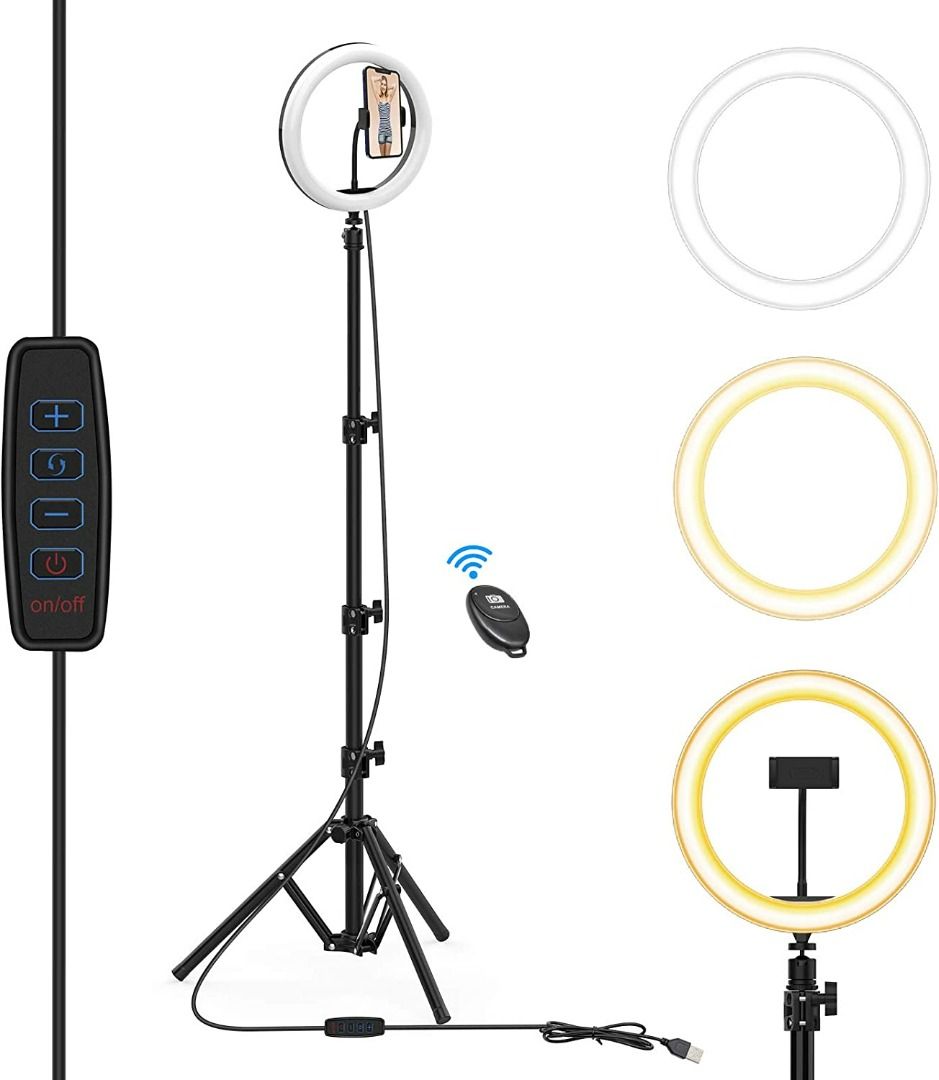 2021) Zuukoo LED Ring Light Tripod with Remote Control, 10 Inch Selfie ...