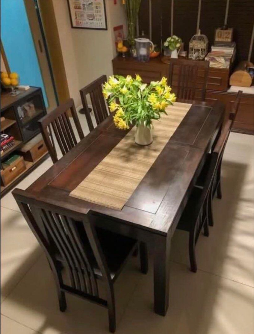 6-8 Seater Extendable Dining Table with 6 chairs, Furniture & Home ...