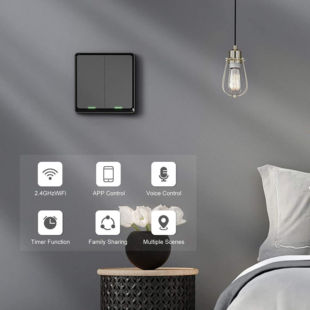 A45 Etersky Wifi Alexa Switch 2 Gang, Smart Switch (Grey), TV & Home ...