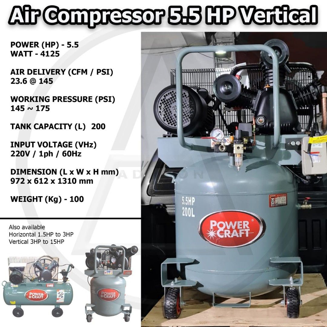 AIR COMPRESSOR POWER CRAFT 5.5hp, Commercial & Industrial, Industrial ...