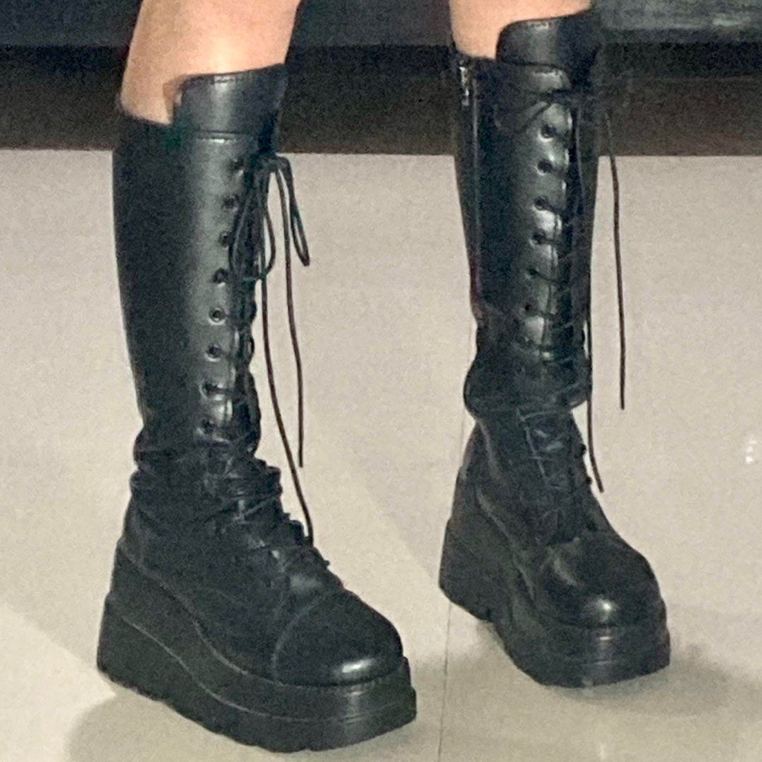 alt grunge black high platform boots with lace, Women's Fashion ...