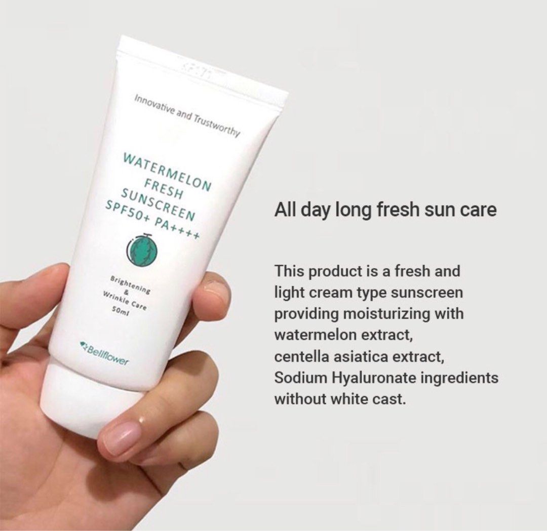 Bellflower Watermelon Fresh Sunscreen SPF50+ PA++++, Beauty & Personal ...