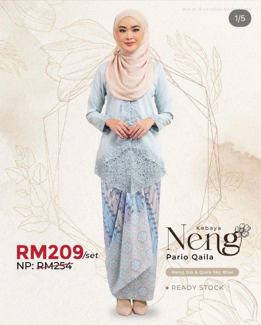 Byhisdaisy Kebaya Neng Iris & Pario Qaila Sky Blue, Women's Fashion ...