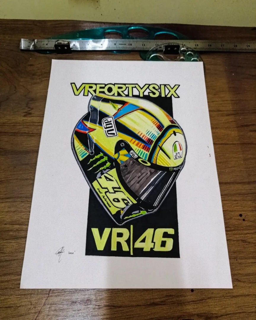 For sale!!! Hand drawing - VR46 AGV HELMET, Hobbies & Toys, Stationery ...