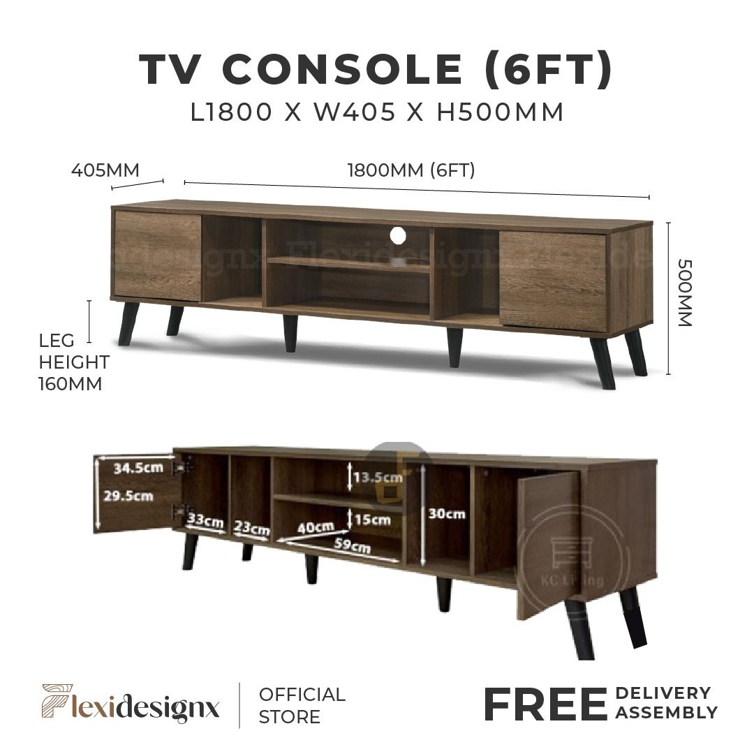 (Free Assembly) 180cm Tv Cabinet 6ft tv console, Furniture & Home ...