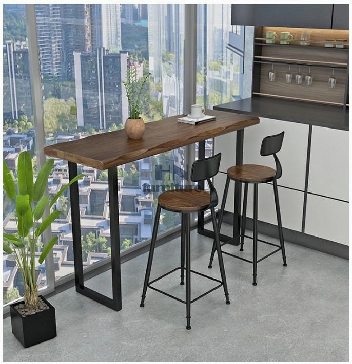 hn-0149 ISAAC _ Industrial Solid Wood Bar Table, Furniture & Home ...
