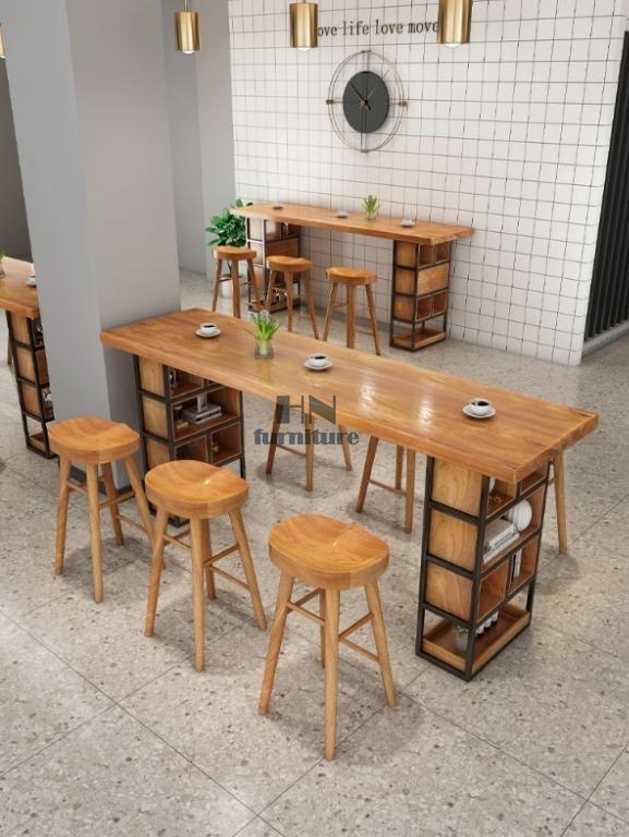 hn-0151 SALMA _ Solid Wood Bar Table with Storage, Furniture & Home ...
