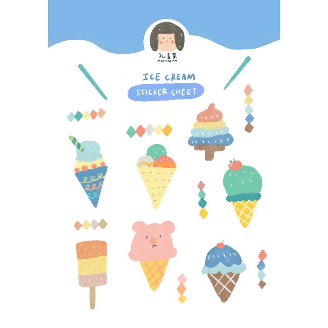 Ice Cream Sticker Sheet, Hobbies & Toys, Stationery & Craft, Art ...