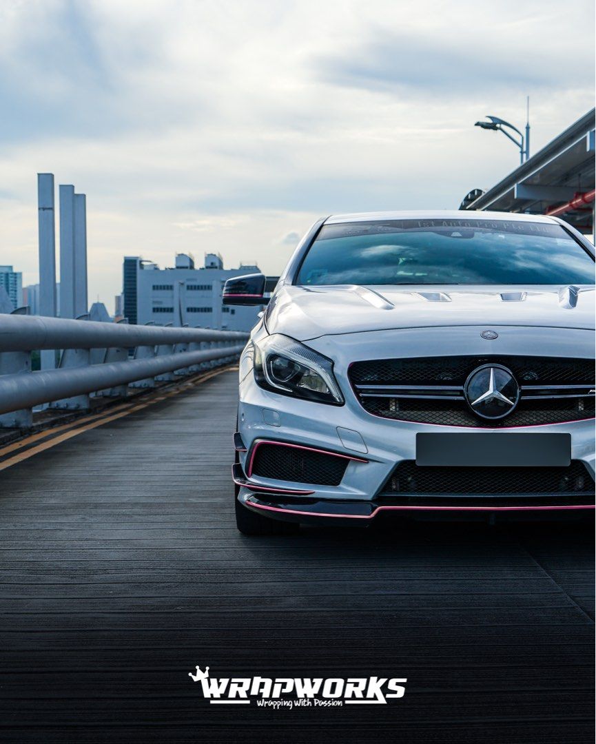 Mercedes A45 full wrap with Psychedelic metallic white with pink strips ...