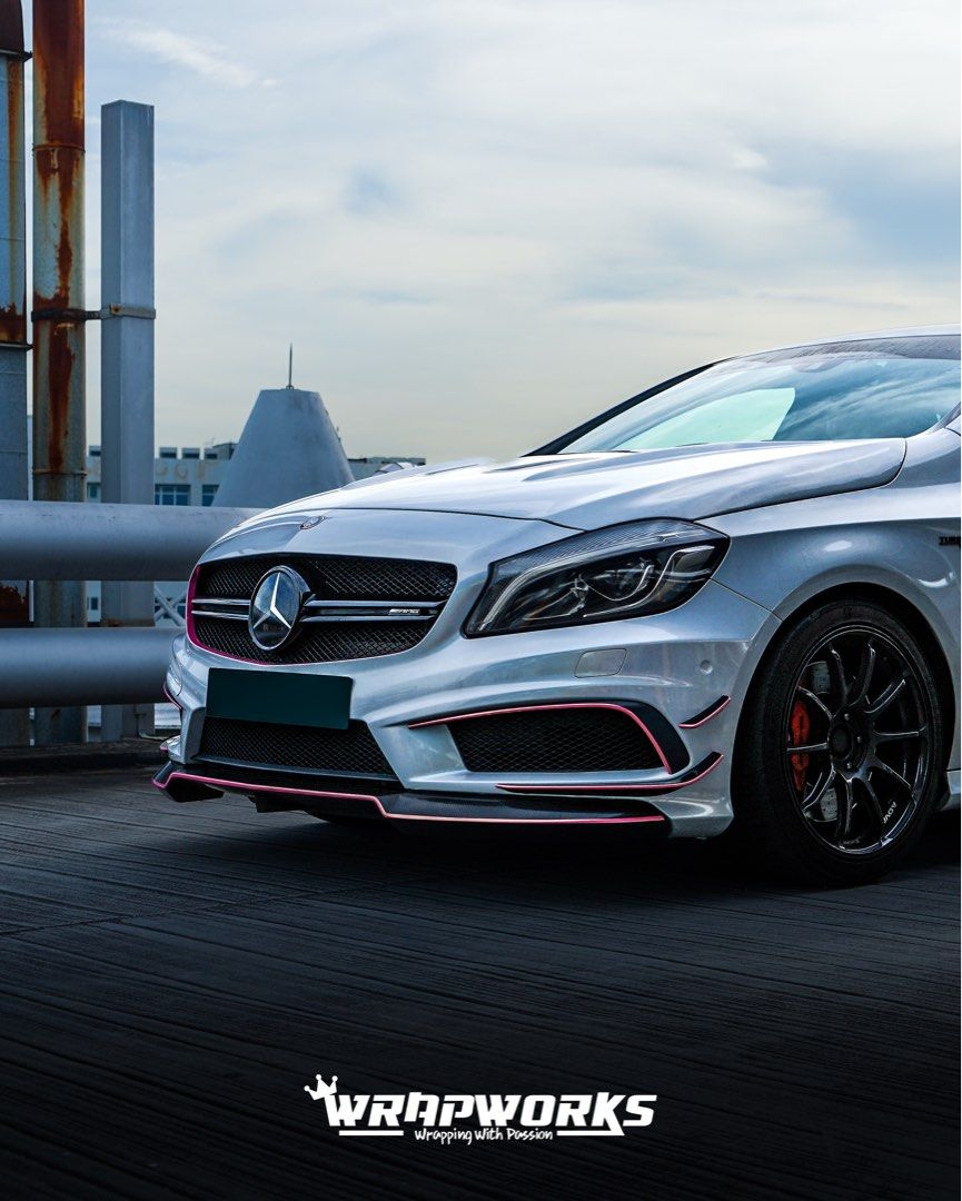 Mercedes A45 full wrap with Psychedelic metallic white with pink strips ...