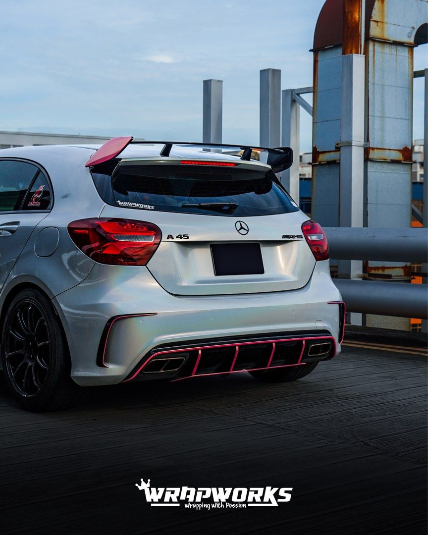 Mercedes A45 full wrap with Psychedelic metallic white with pink strips ...