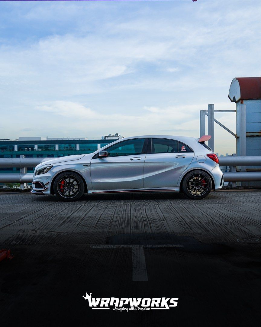 Mercedes A45 full wrap with Psychedelic metallic white with pink strips ...