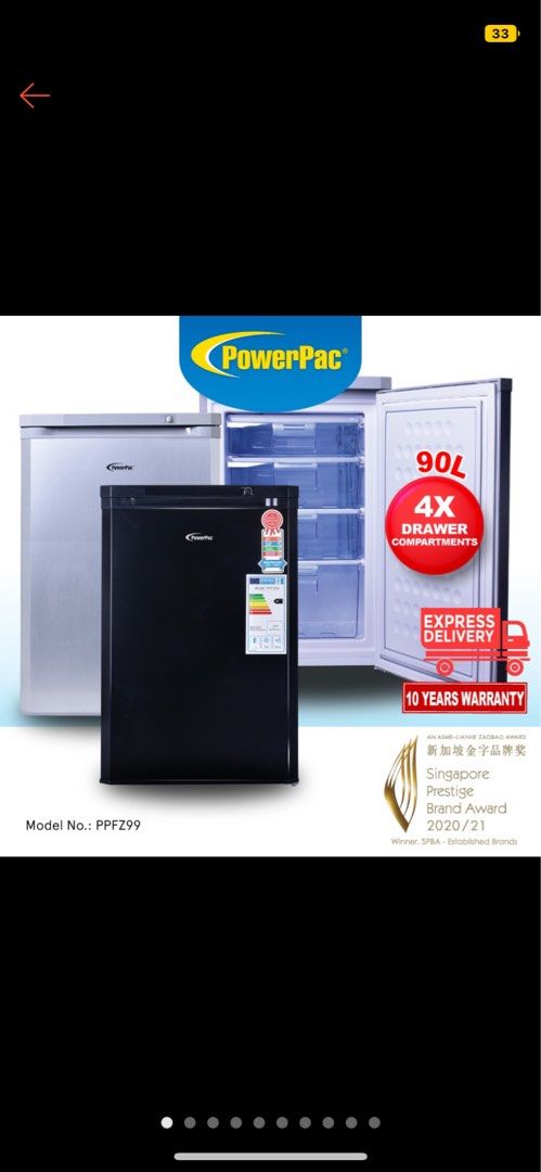 Powerpac 90L Standing Freezer, TV & Home Appliances, Kitchen Appliances ...