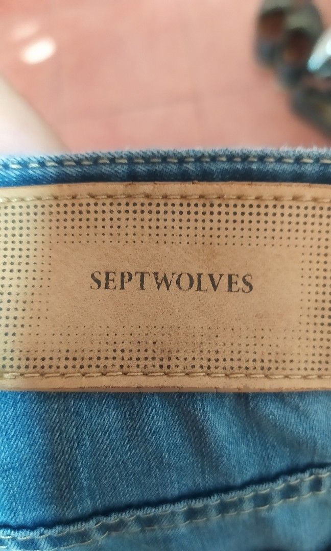 Ripped Denim Jeans Pants SeptWolves Brand Regular Fit Straight Cut, Men ...