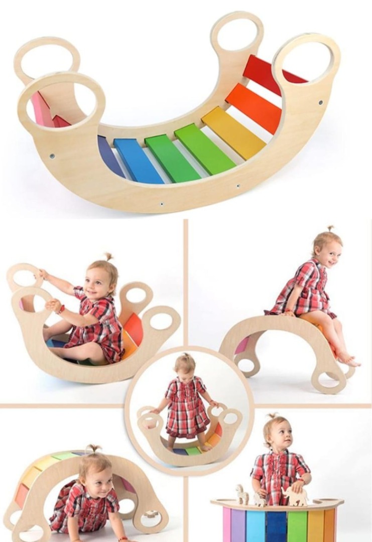 [SG STOCKS CHEAPEST] Montessori Rainbow rocker, Babies & Kids, Baby ...