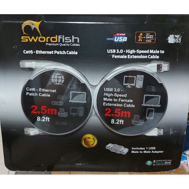 Swordfish Set of Cat6 Ethernet Patch LAN Cable + USB 3.0 High Speed ...