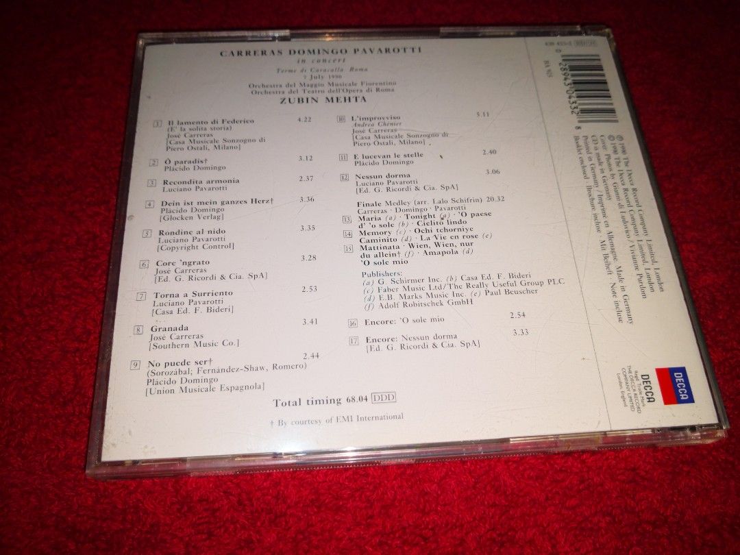 Three Tenors Carreras Domingo Pavarotti In Concert Cd Hobbies Toys