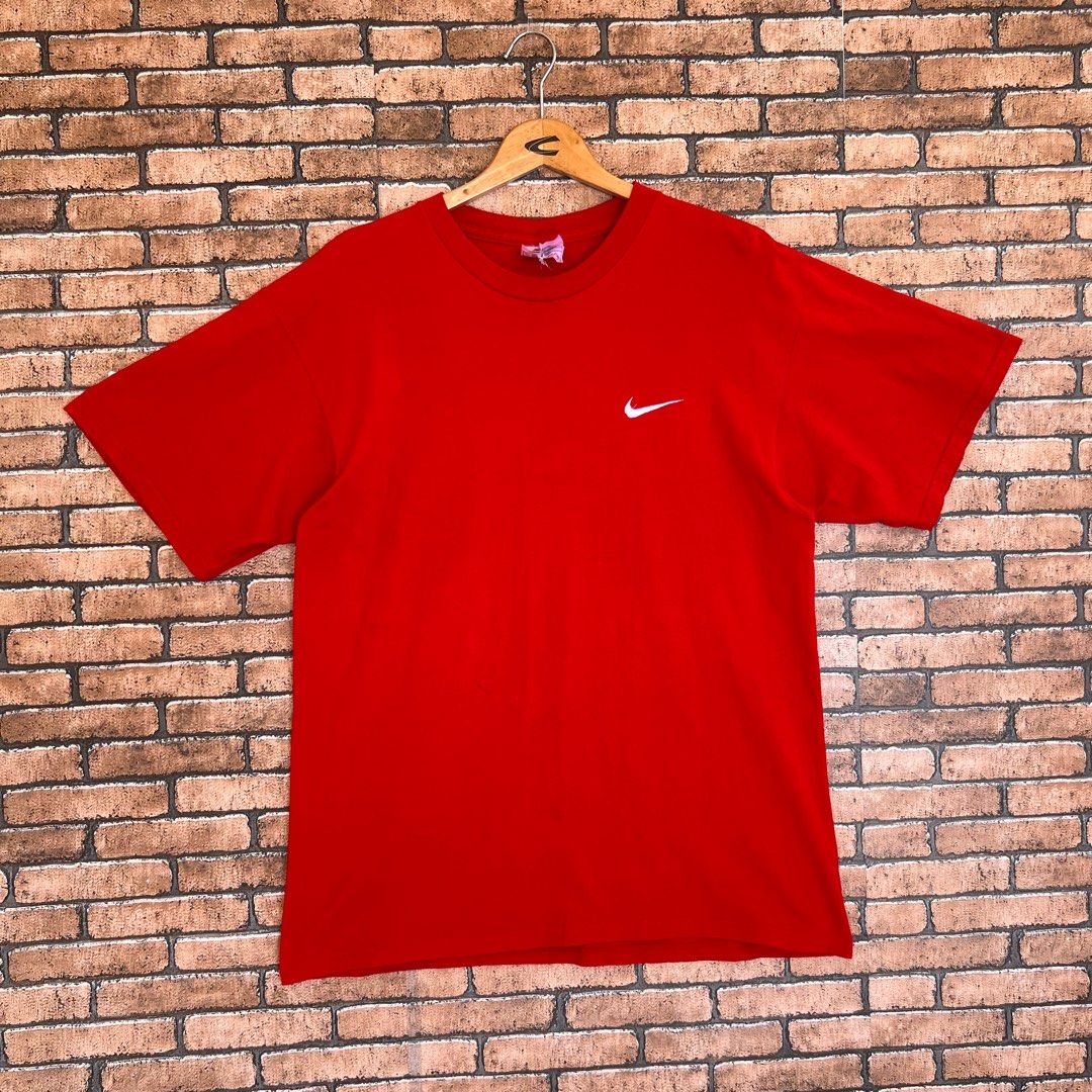 Vintage 90’s Nike Check Small Swoosh Red Colourway Tee, Men's Fashion ...
