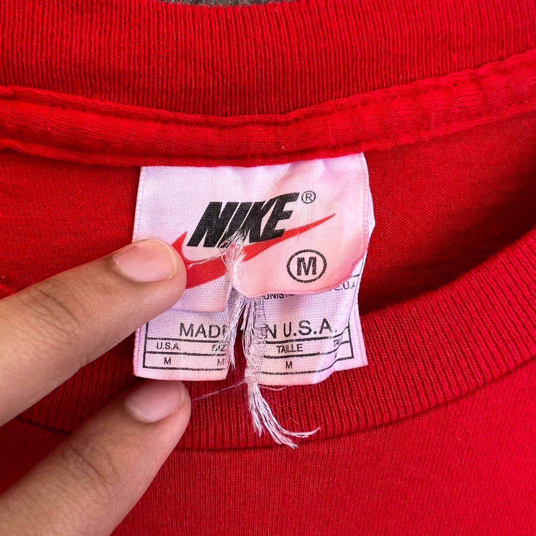 Vintage 90’s Nike Check Small Swoosh Red Colourway Tee, Men's Fashion ...