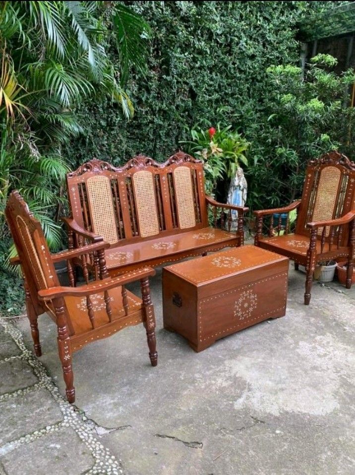 Vintage solid narra with solihiya sala set, Furniture & Home Living ...