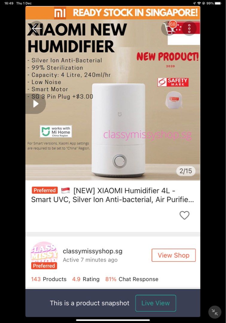 Xiaomi Humidifier 2 - Smart UVC, Silver Ion Anti bacterial, TV & Home ...
