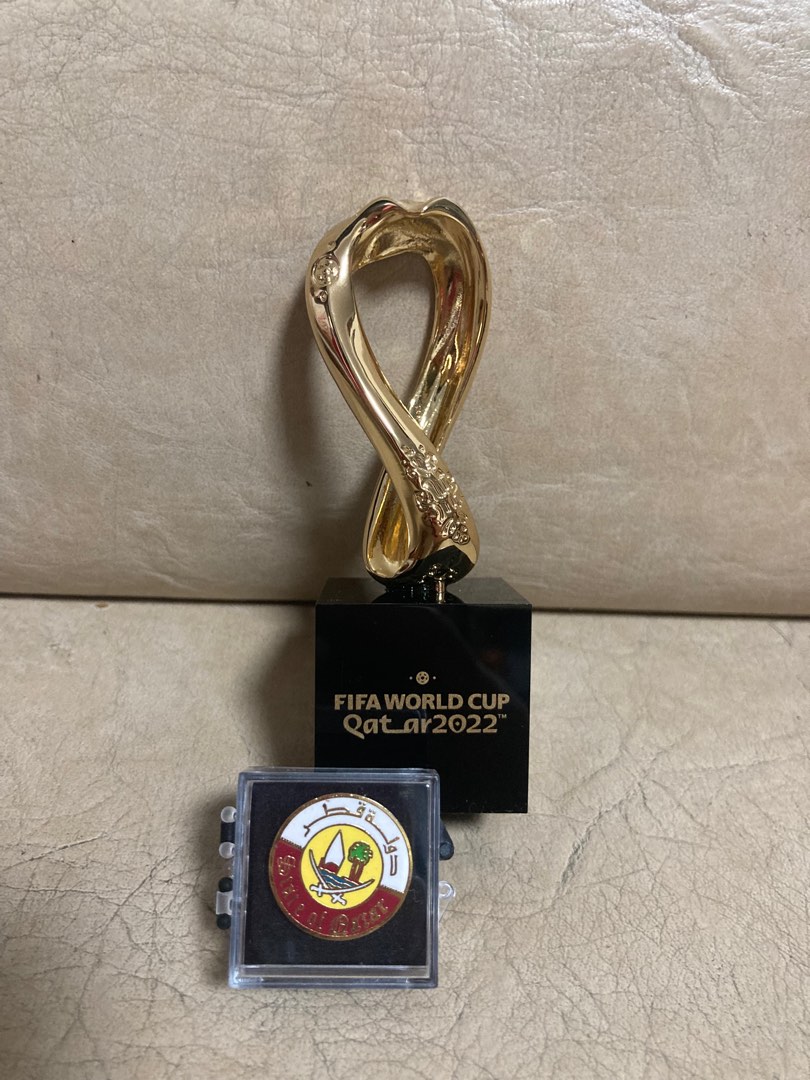 2022 Fifa world cup Qatar trophy and state of qatar badge, Hobbies ...
