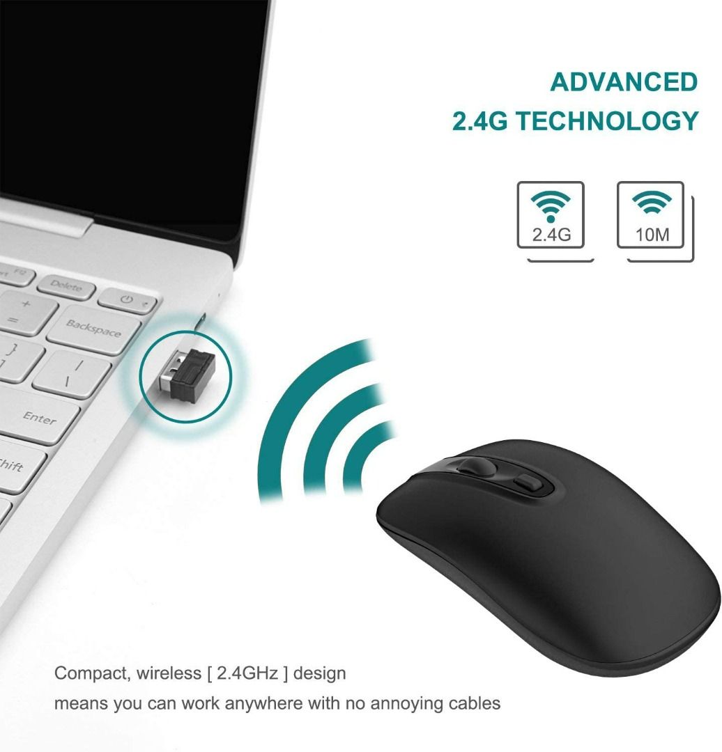 2343) Cimetech 2.4GHz Rechargeable Wireless Mouse, Wireless Optical ...