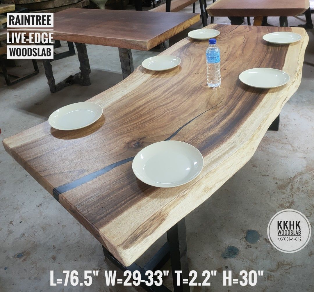 6 seater Dining Table - Raintree Live-Edge Woodslab, Furniture & Home ...