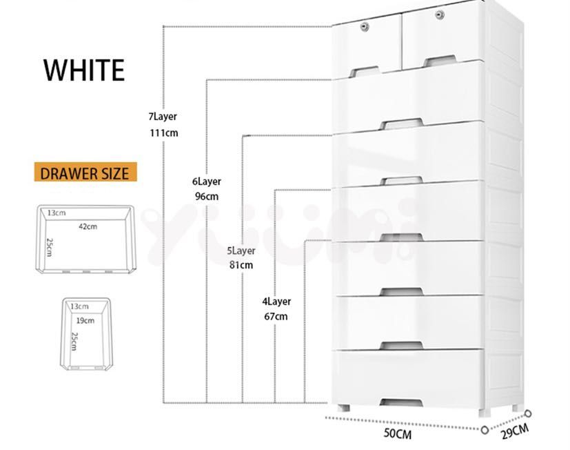 7 Layers w/ Lock Megabox Drawer Plastic Durabox Monoblock Cabinet White ...