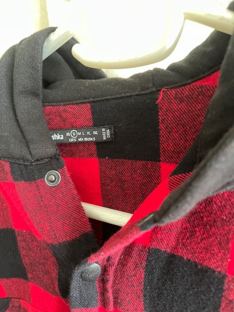 Bershka plaid red hoodie lumber jacket, Men's Fashion, Coats, Jackets ...