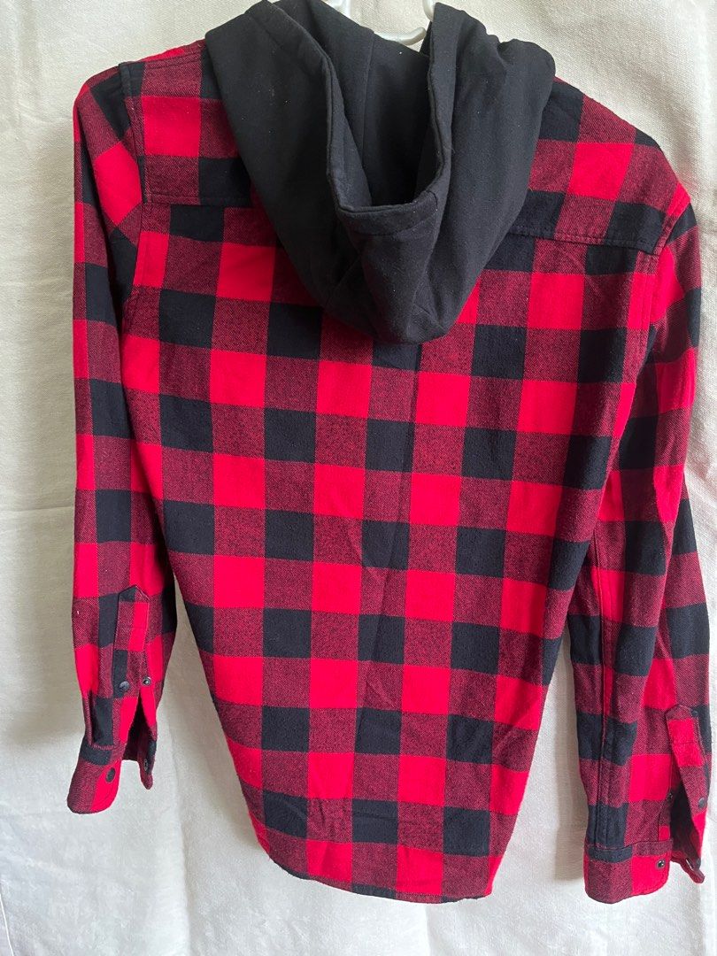 Bershka plaid red hoodie lumber jacket, Men's Fashion, Coats, Jackets ...