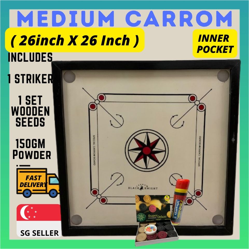 [CARROM BOARD 26 INCH] MEDIUM SIZE CARROMBOARD with STRIKER 150G POWDER ...