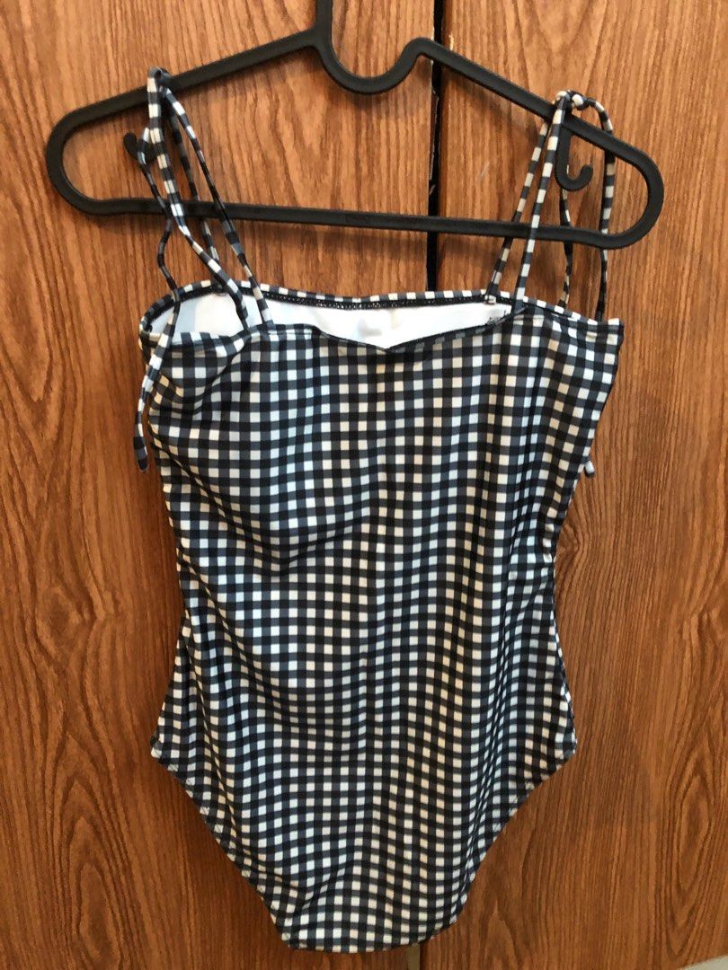 Checkered Gingham Blue One Piece Swimsuit, Women's Fashion, Swimwear ...