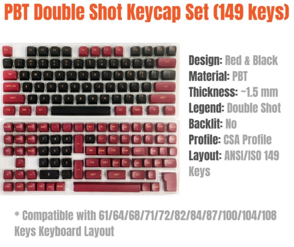 CSA profile black and red keycaps PBT, Computers & Tech, Parts ...