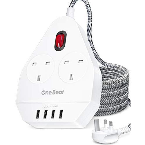 FR OneBeat Power Strip 2 Way Outlets 4 USB Ports, Surge Protection Plug ...