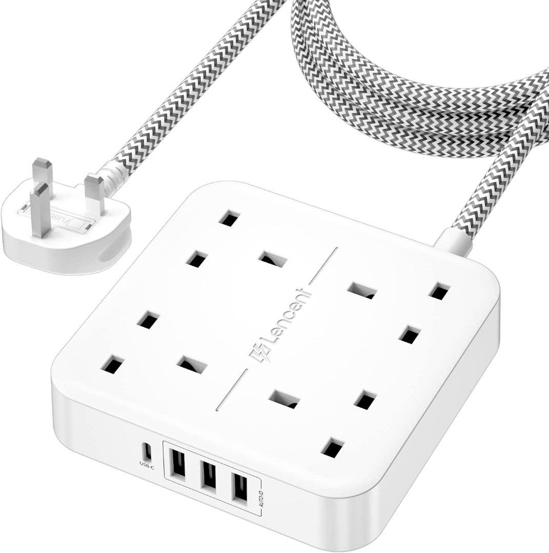 (Frayed wire) LENCENT Extension Lead with USB C Port, 4 Way Outlets ...