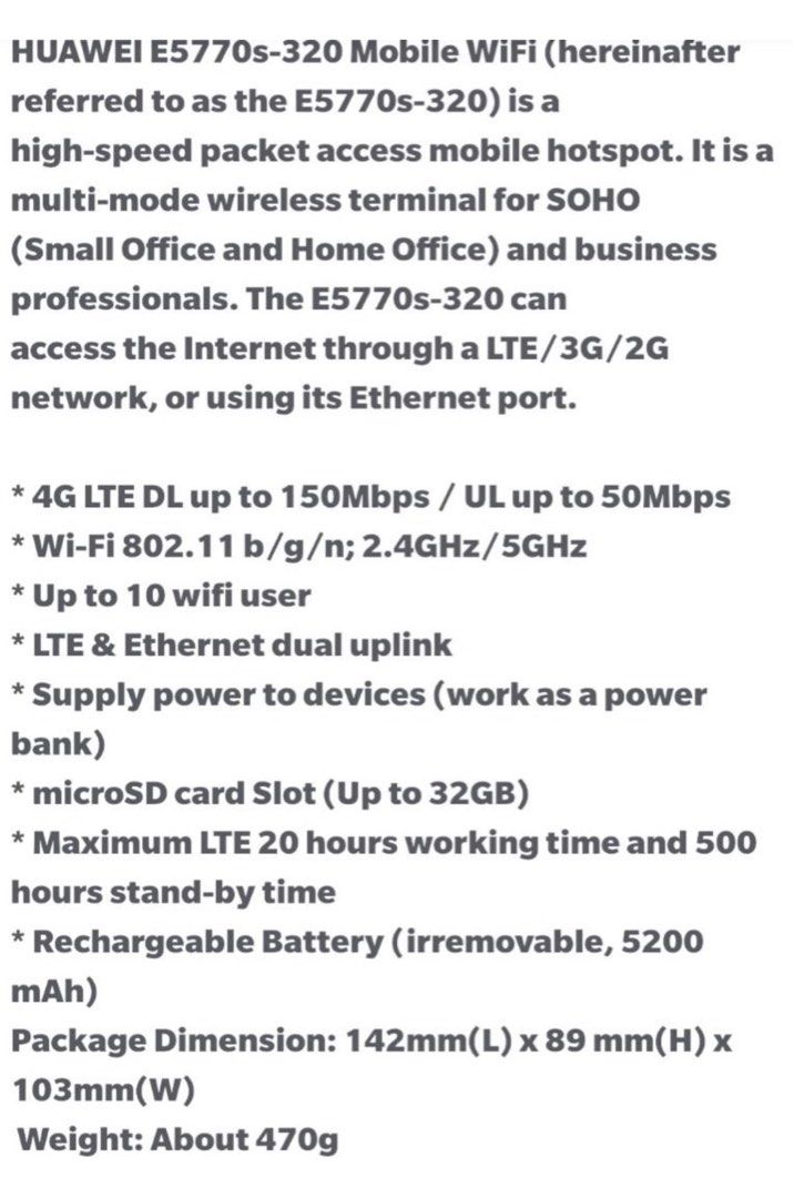 Huawei E5770 Mifi / Portable SIM router, Computers & Tech, Office & Business Technology on Carousell