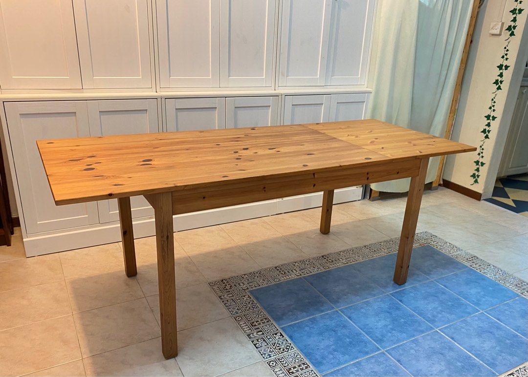 IKEA Pinewood Dining Table with Extension/ Extendable, Furniture & Home ...