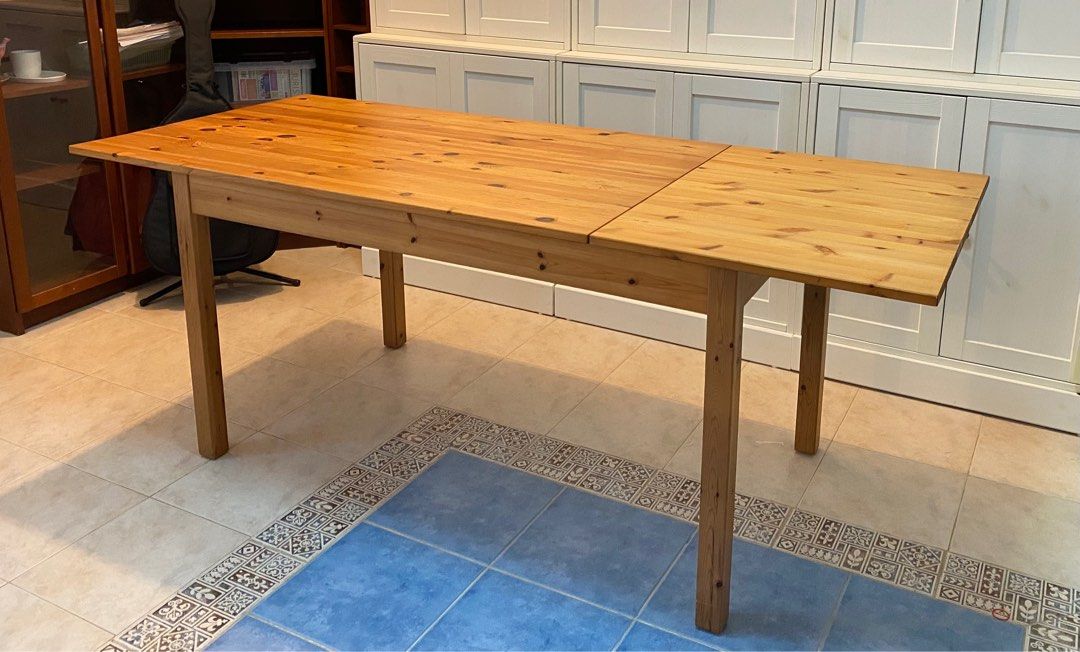 IKEA Pinewood Dining Table with Extension/ Extendable, Furniture & Home ...