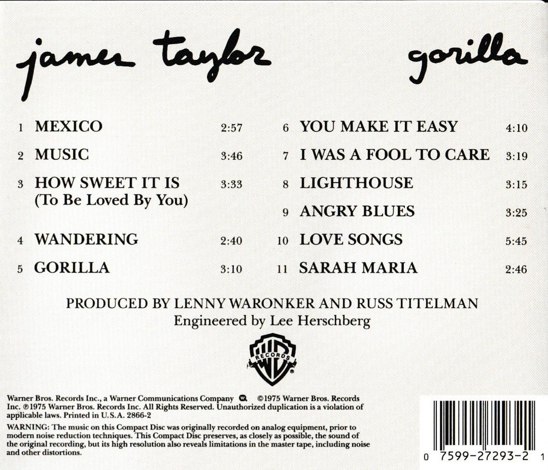 JAMES TAYLOR GORILLA CD - Just one of 14 separate JT albums I'm ...