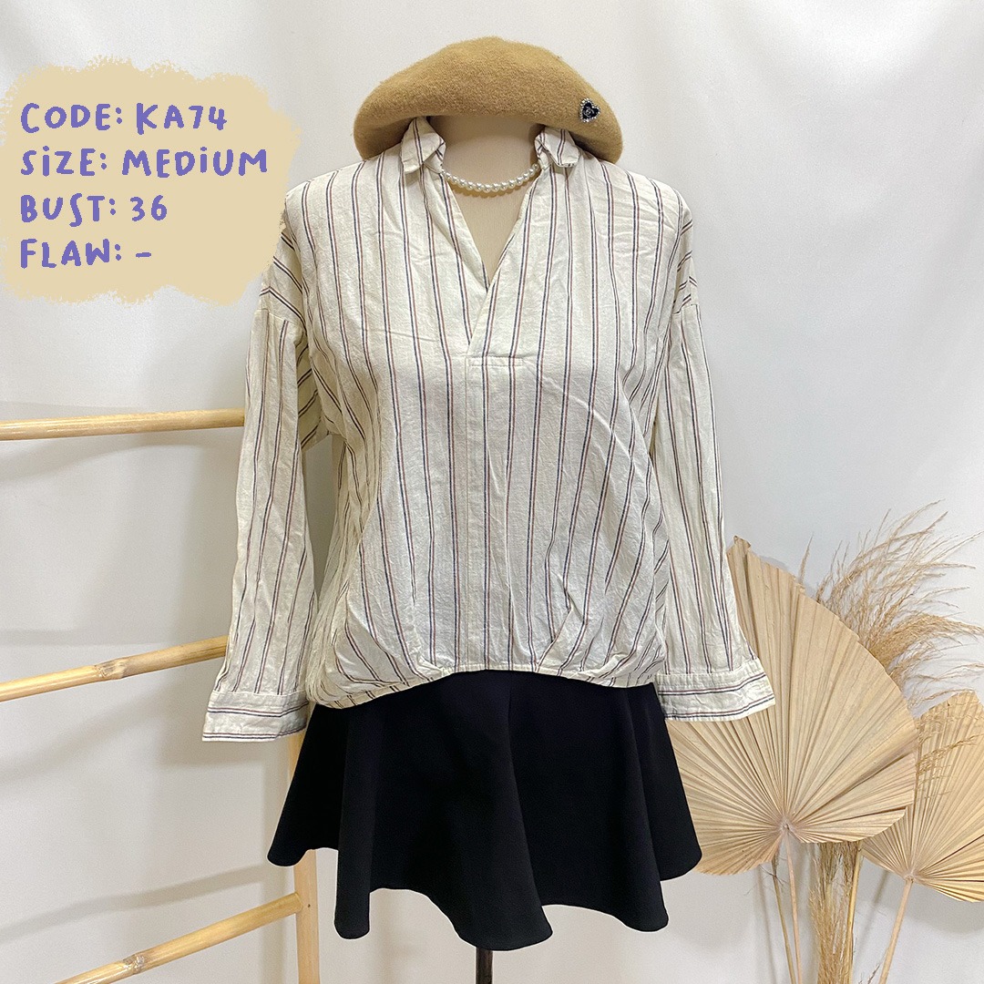 KA74 - white stripe korean blouse, Women's Fashion, Tops, Blouses on ...