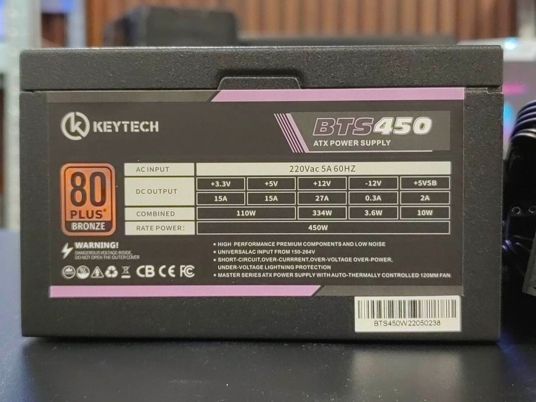 Keytech TrueRated Power Supply 80 Plus Bronze BTS450 450W PSU Power ...